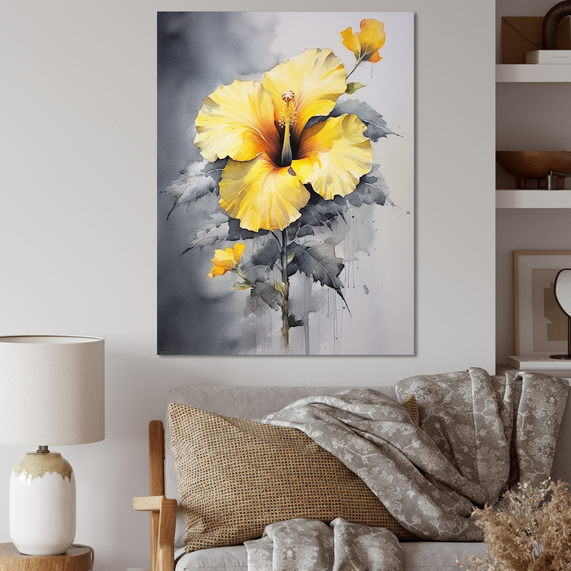 Bay Isle Home™ Yellow And Grey Hibiscus Serenade II - Hibiscus Wall Art Living Room - Wayfair Canada
